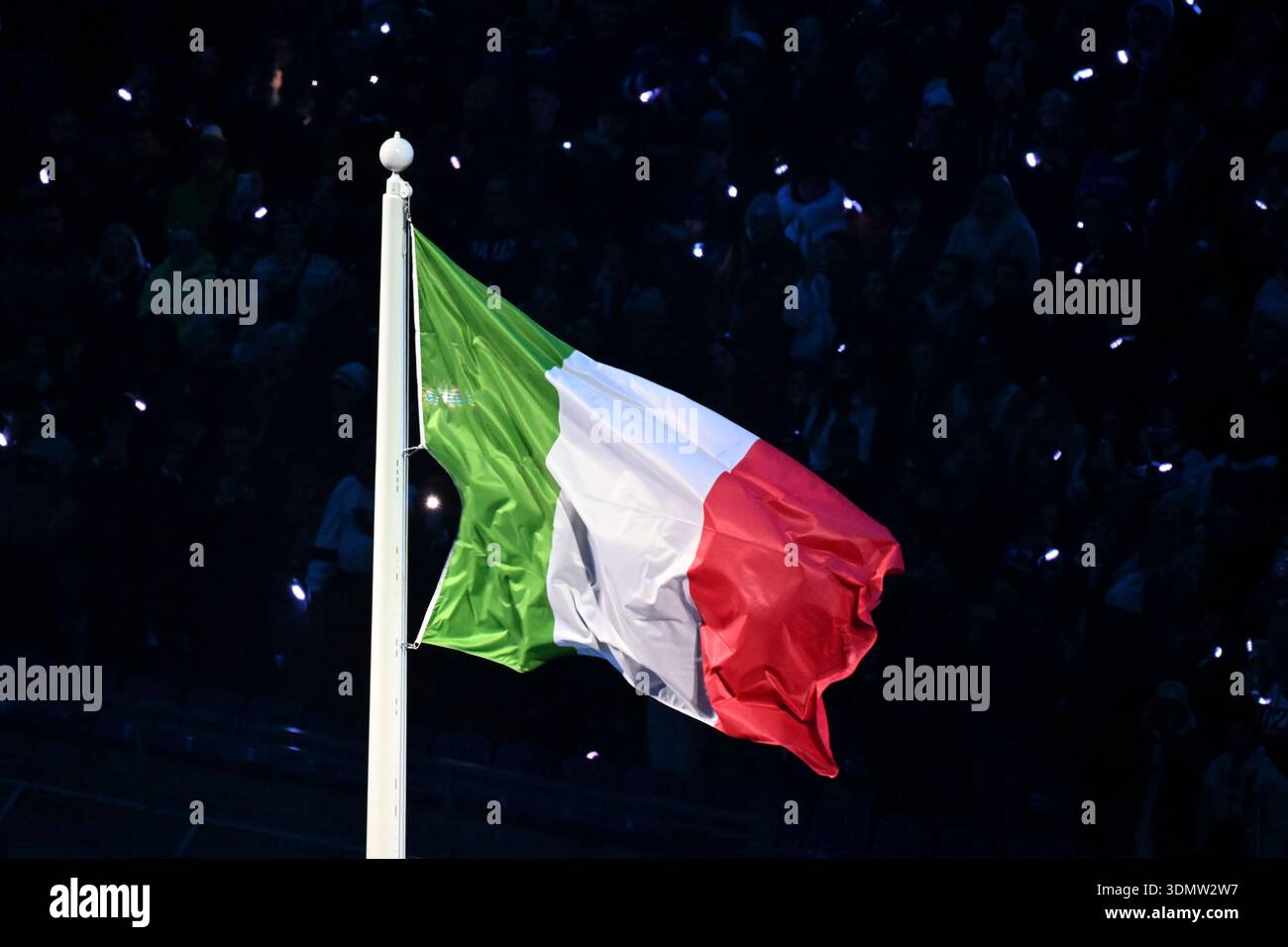 Italian flag raising at the Opening Ceremony in the Meazza Stadium of ...