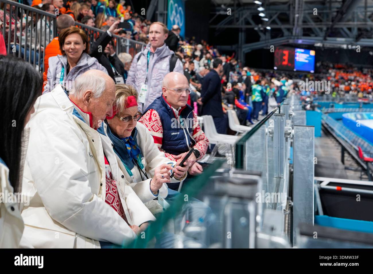 Milan, Italy 20260207. King Harald and Queen Sonja in the stands in the ...