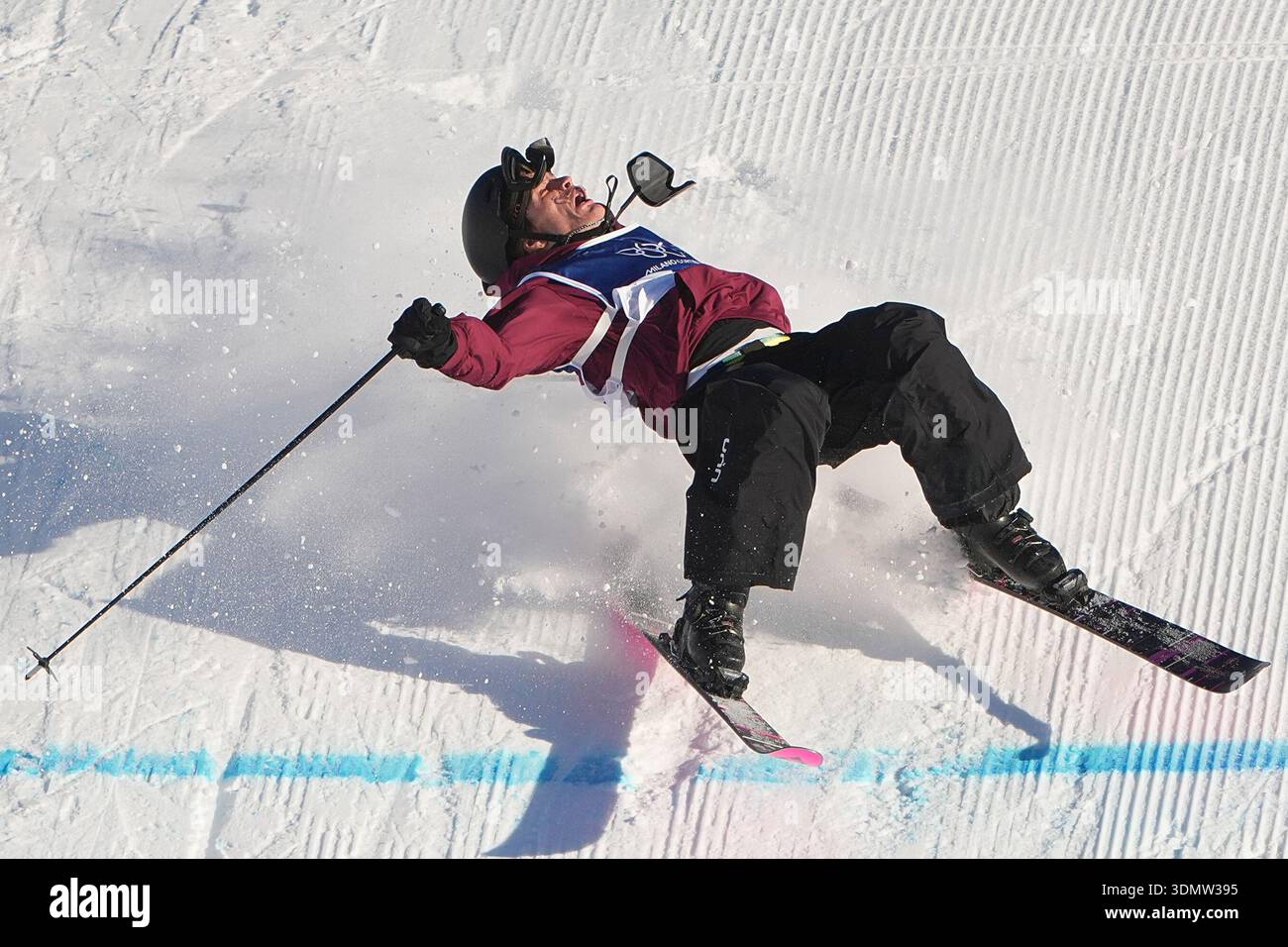 Austria's Julius Forer crashes during men's freestyle skiing slopestyle ...