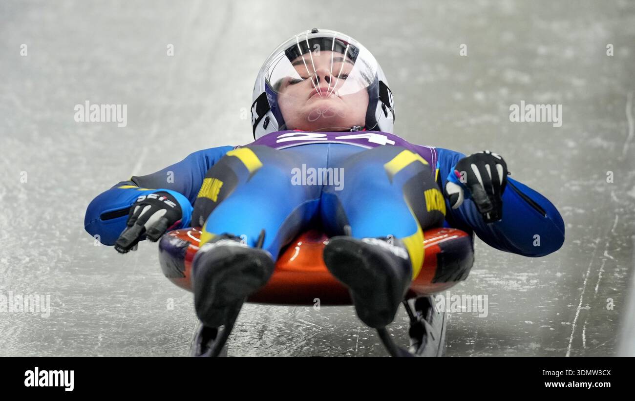 Ukraine's Yulianna Tunytska starts for a women's single luge training ...
