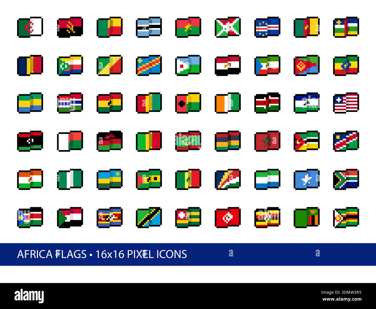 Africa Flags Pixel Art Icons 16x16. Vector Set of 50+ stylized ...