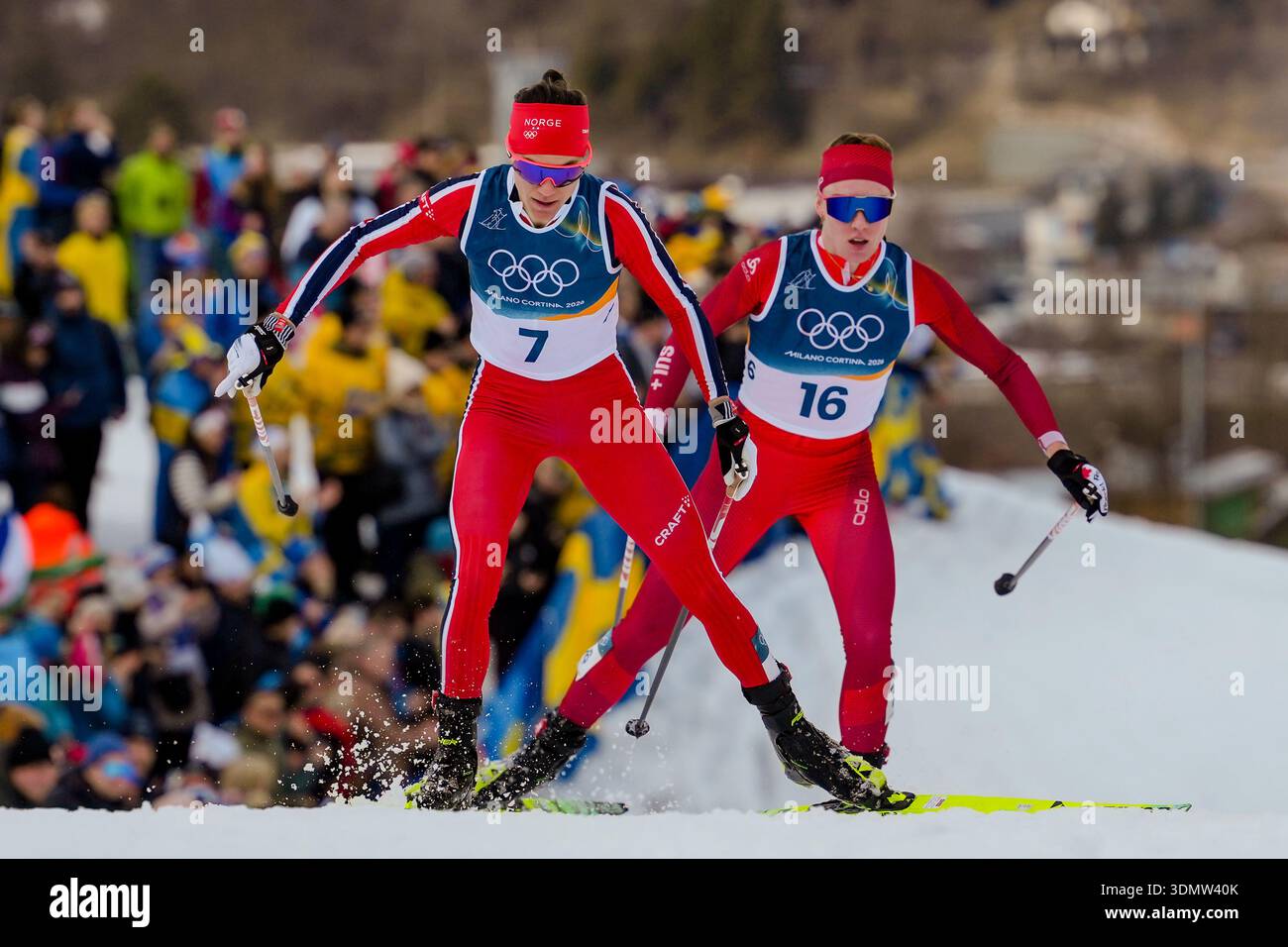 Heidi Weng of Norway, left, and Nadja Kaelin of Switzerland compete in ...