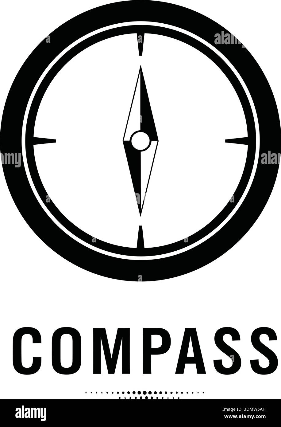 A simple compass rose with a needle pointing north. The word compass is ...