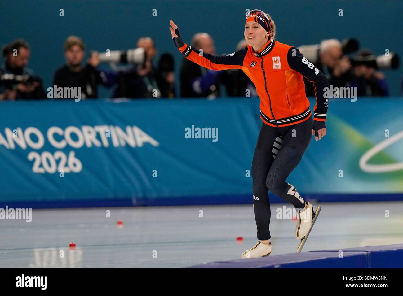 Merel Conijn of the Netherlands greets fans before competing in the ...