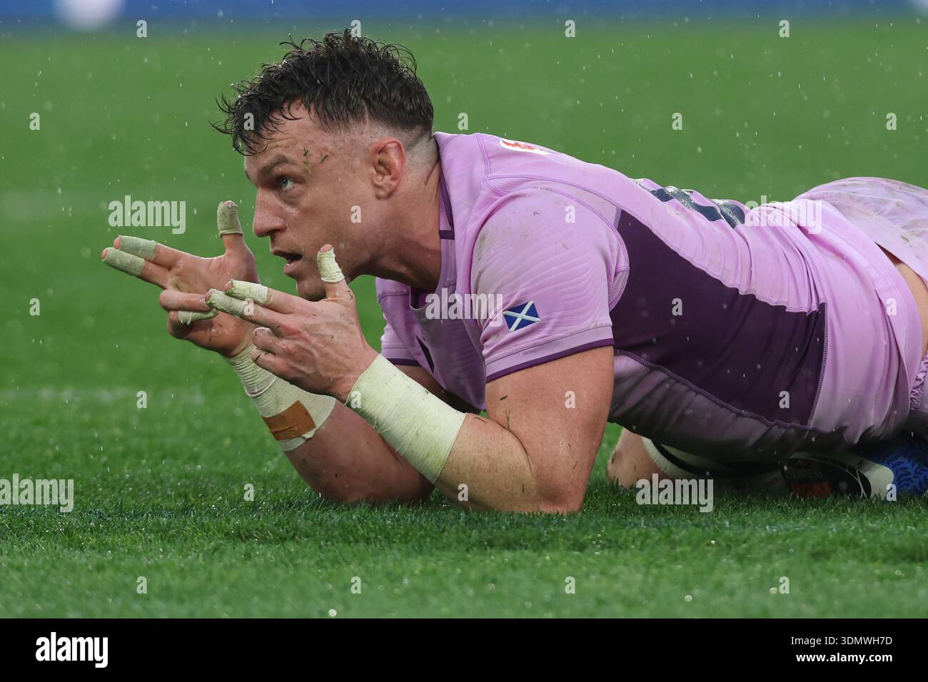 Rome, Italy -February 7, 2026: Jack Dempsey of Scotland score the try ...