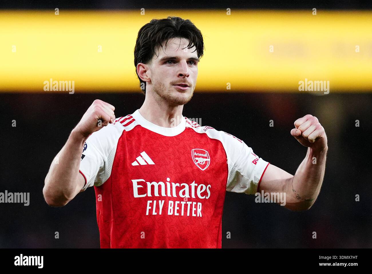 Arsenal's Declan Rice celebrates after the Premier League match at the ...