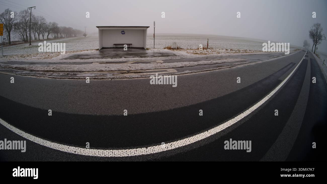 Uckermark GER, Deutschland, 2026020,Uckermark, Bushaltestelle, im ...