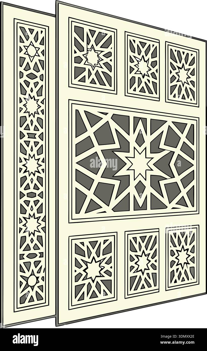 A detailed illustration of a decorative screen featuring complex ...