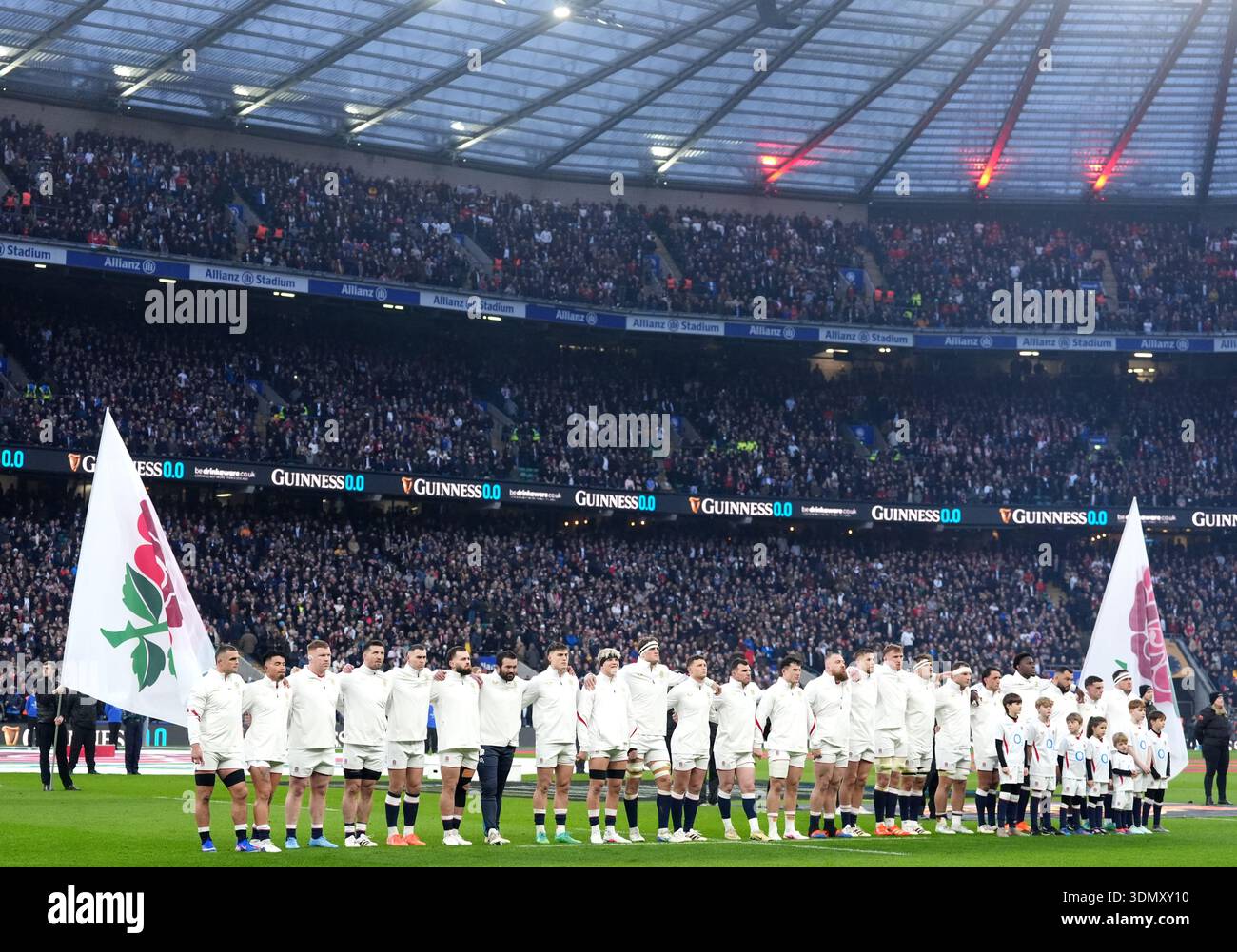 England players line up for their nnational anthem ahead of the ...