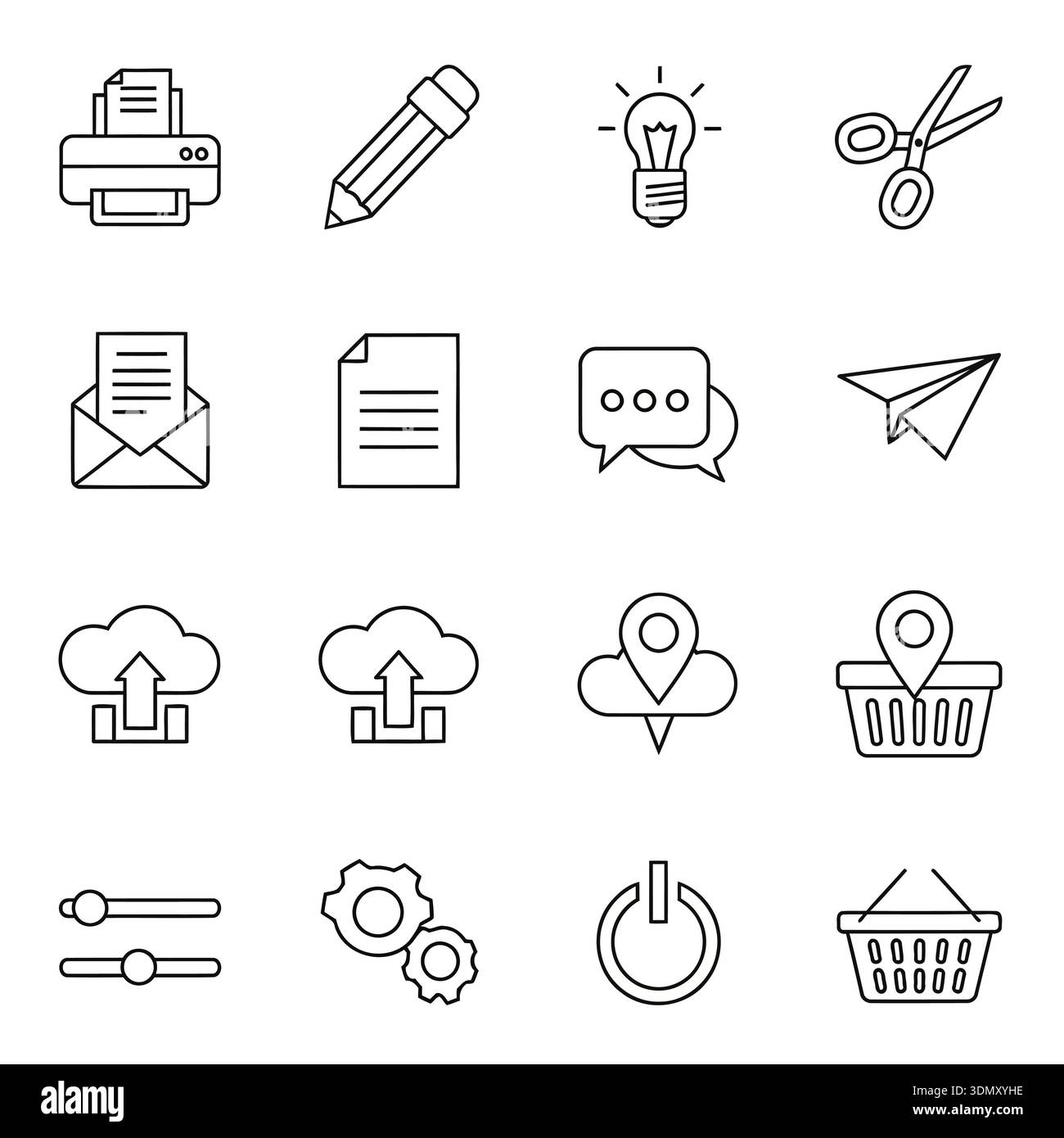 A collection of office and business icons, representing essential tools ...