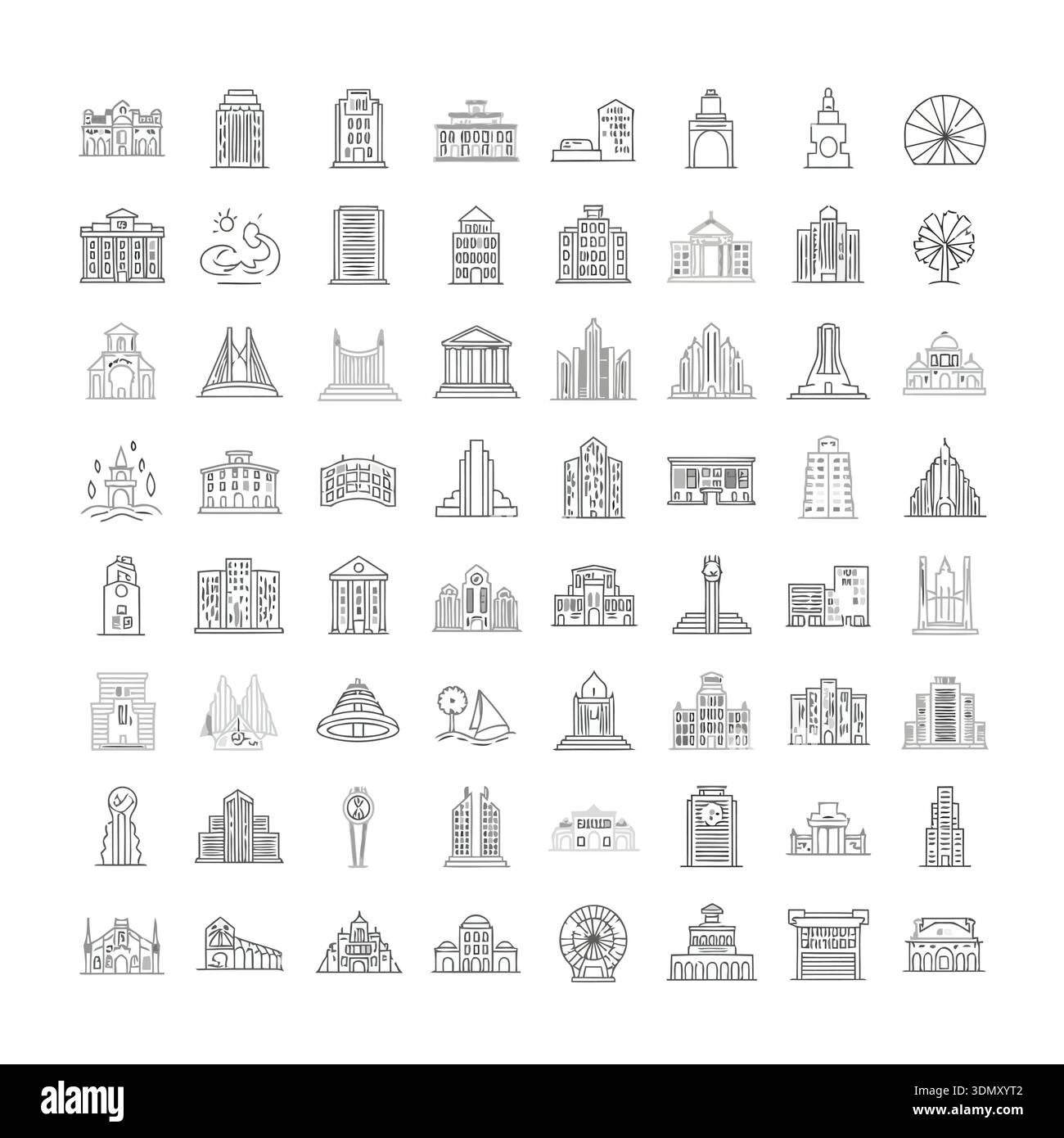 A diverse collection of architectural landmarks and buildings is ...