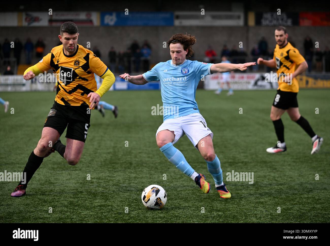Forfar, UK. 7 February 2026. Jake Sutherland of Forfar Athletic plays ...
