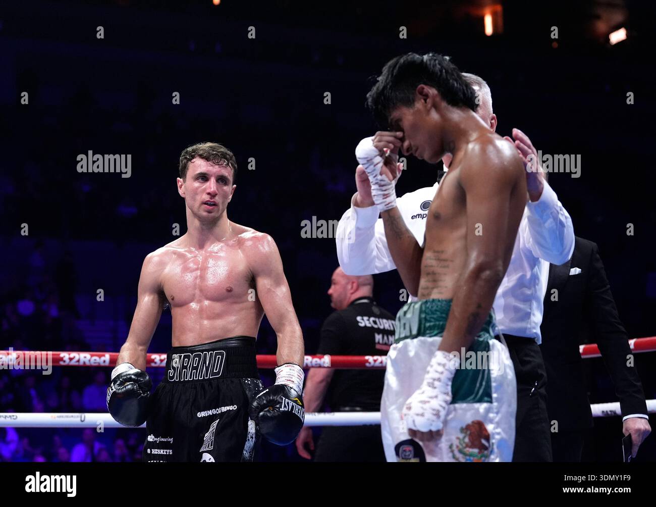 Brad Strand (left) celebrates victory against Ruben Lezama Gonzalez ...