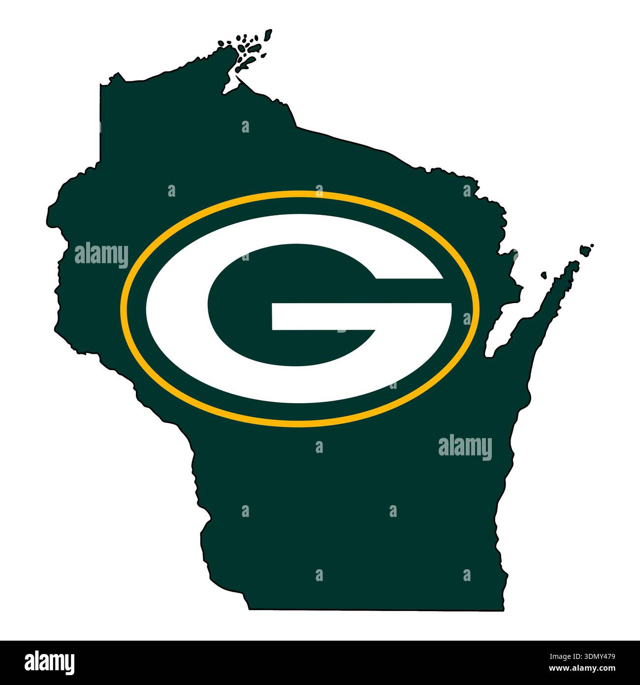 Border outline of Wisconsin state with the Green Bay Packers football ...
