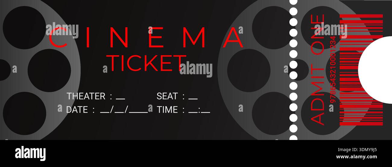 Modern design of cinema ticket with film reel silhouette. Cinema ticket ...