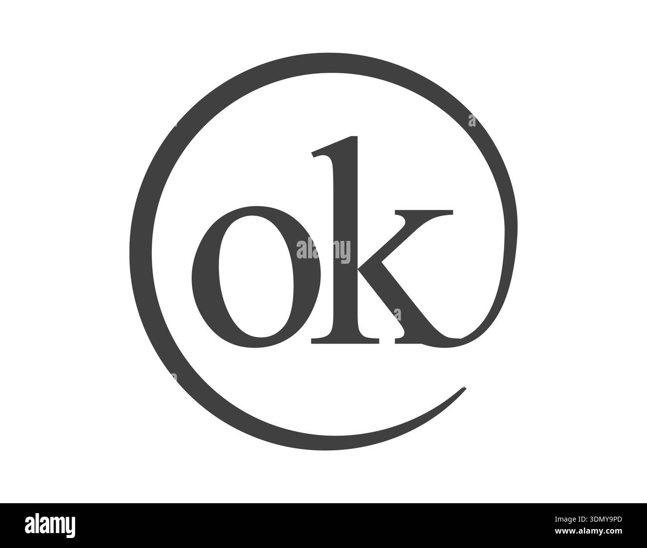 OK logo from two letter with circle shape email sign style. O and K ...