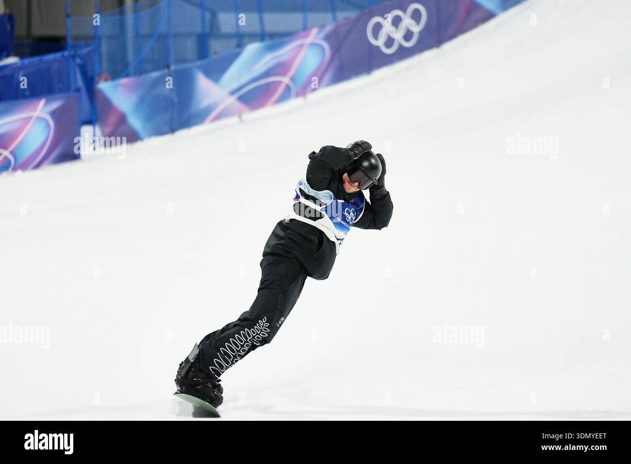New Zealand's Lyon Farrell reacts during the men's snowboarding big air ...