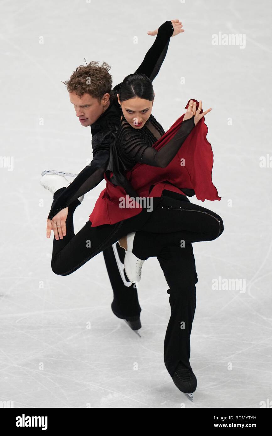 Madison Chock and Evan Bates of the United States compete during the ...