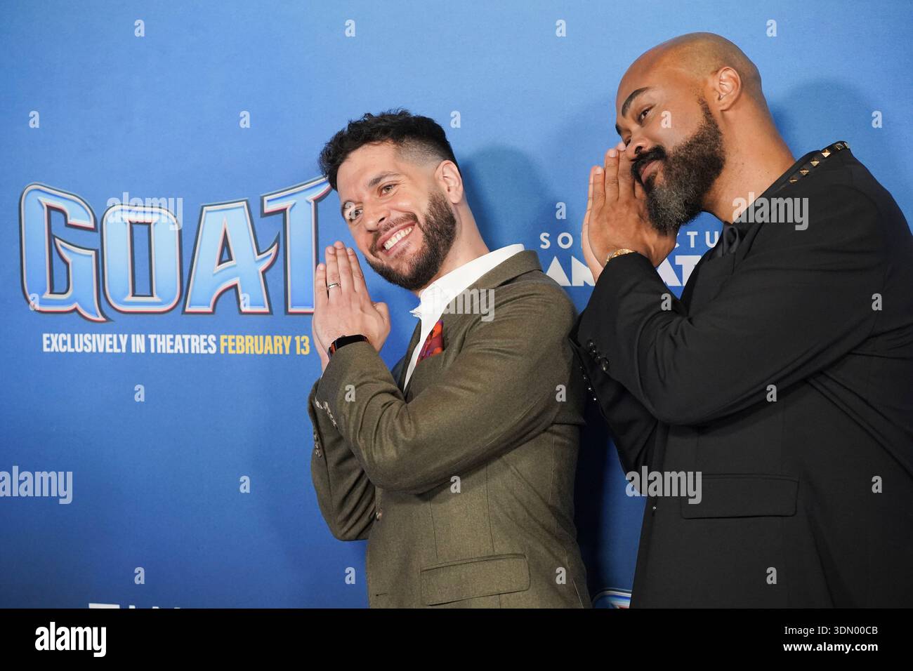 Adam Rosette, left, and Tyree Dillihay arrive at the premiere of "GOAT ...