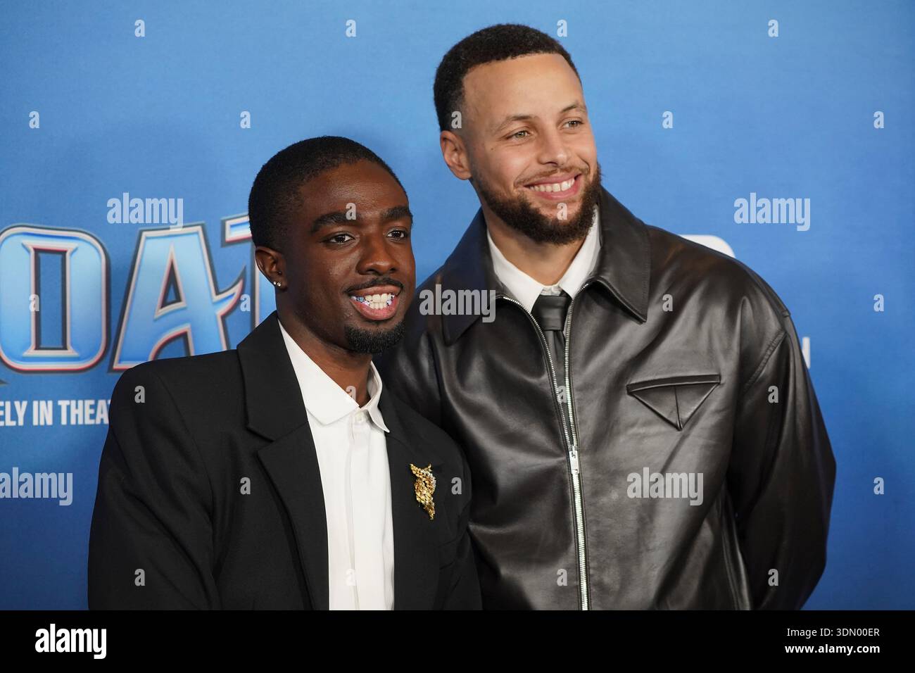 Caleb McLaughlin, left, and Stephen Curry arrive at the premiere of ...