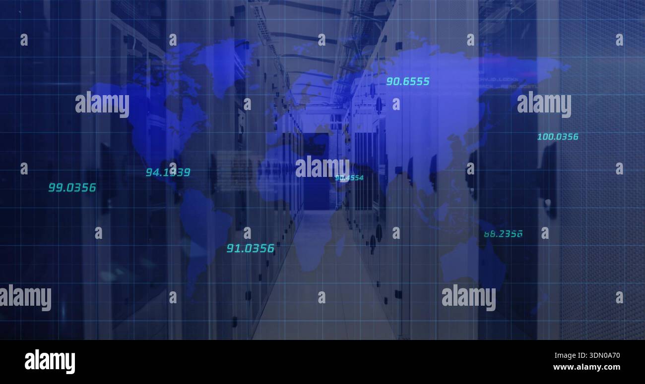 Displaying cooled data center aisle leading to vanishing point, with ...