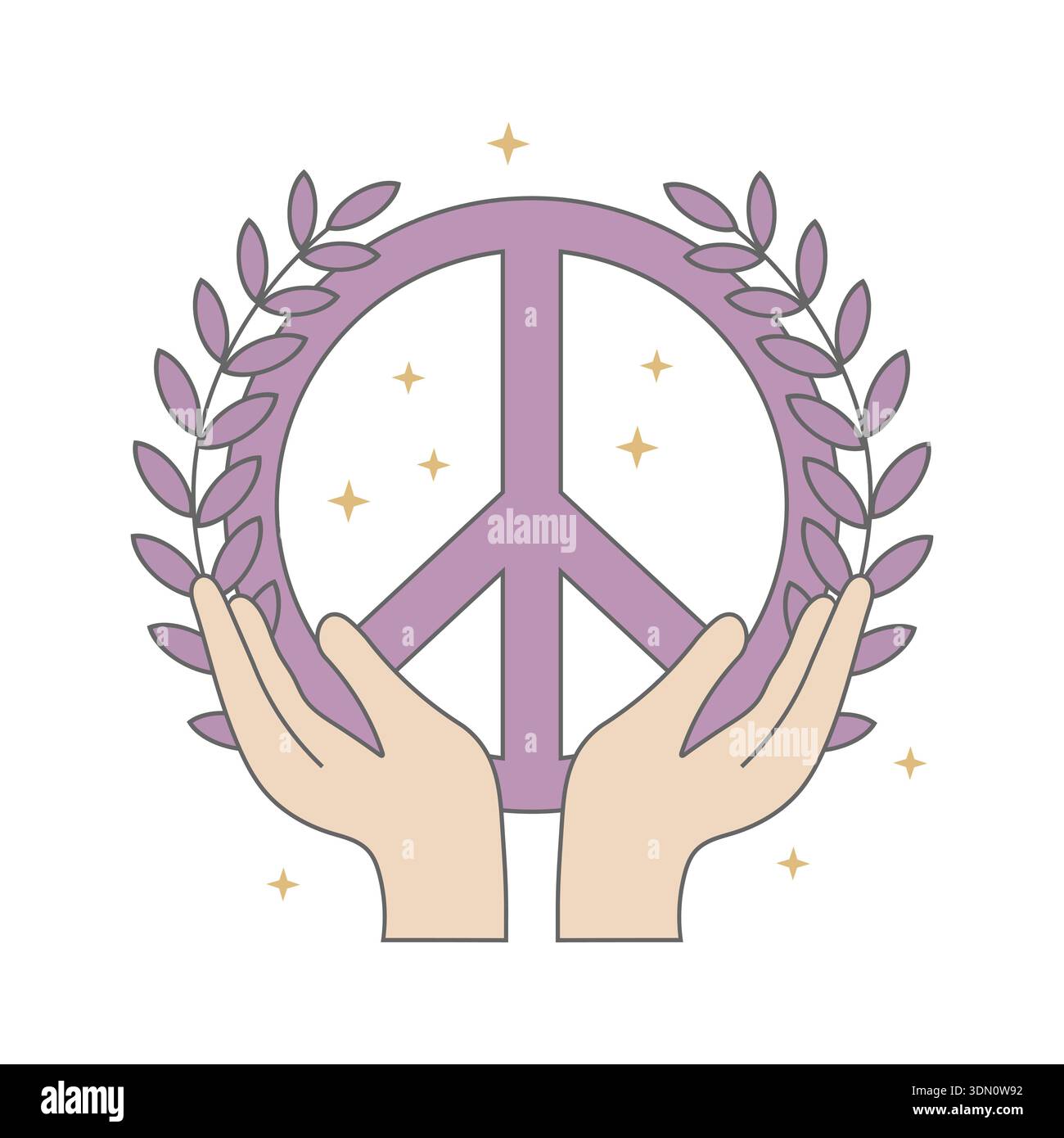 Peace Symbol with Cupped Hands and Laurel Wreath in Pastel Colors Stock ...