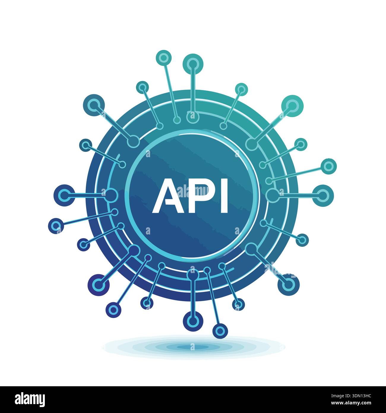 A digital illustration of an API symbol with a network design ...