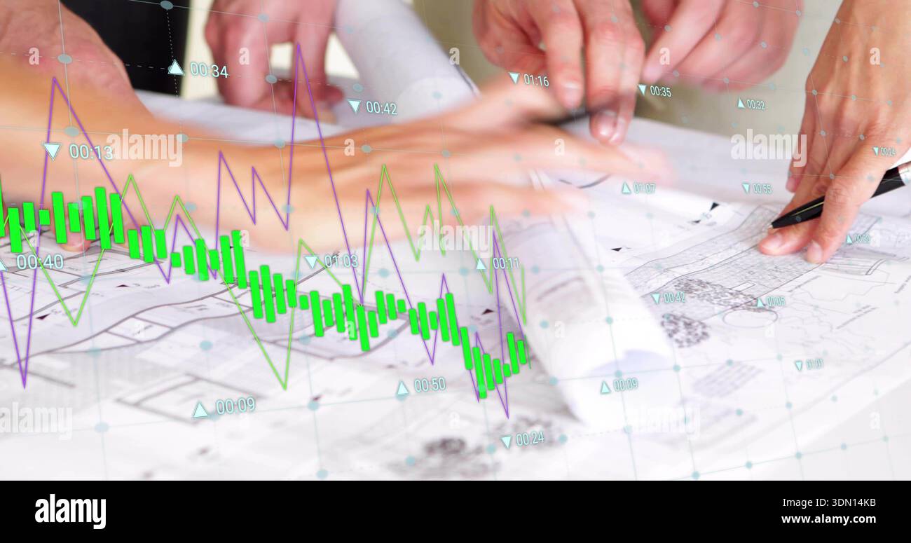 Unrolling blueprints architects pointing plans hi-res stock photography ...