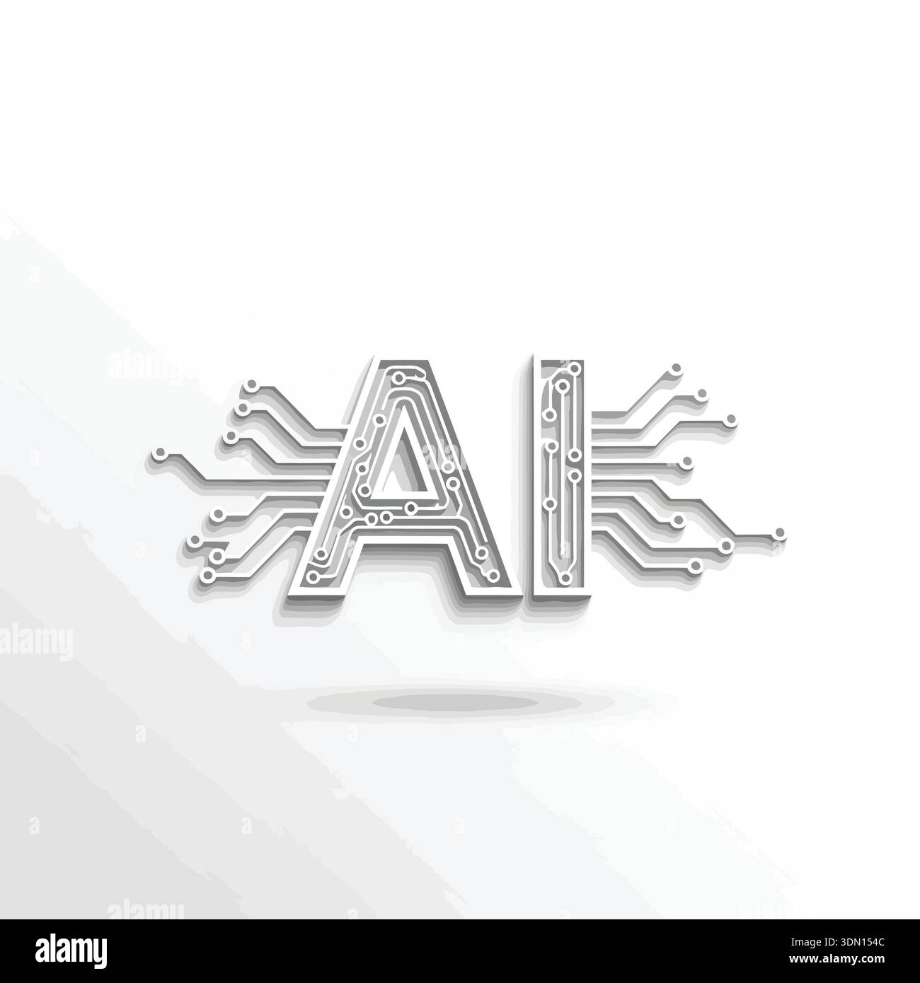 A stylized AI logo with a circuit board pattern, representing ...