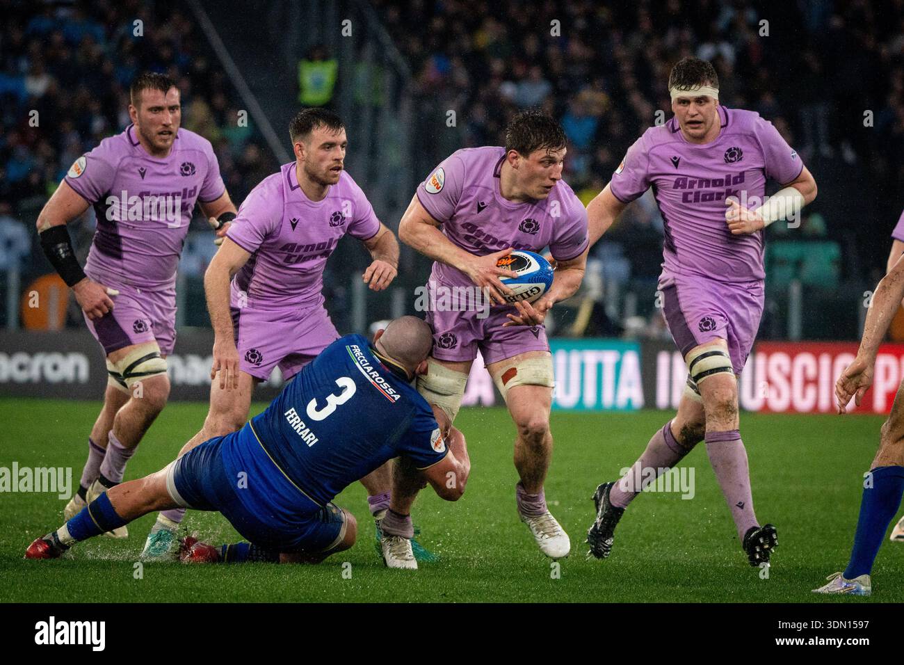 Simone Ferrari of Italy and Rory Darge of Scotland seen in action ...