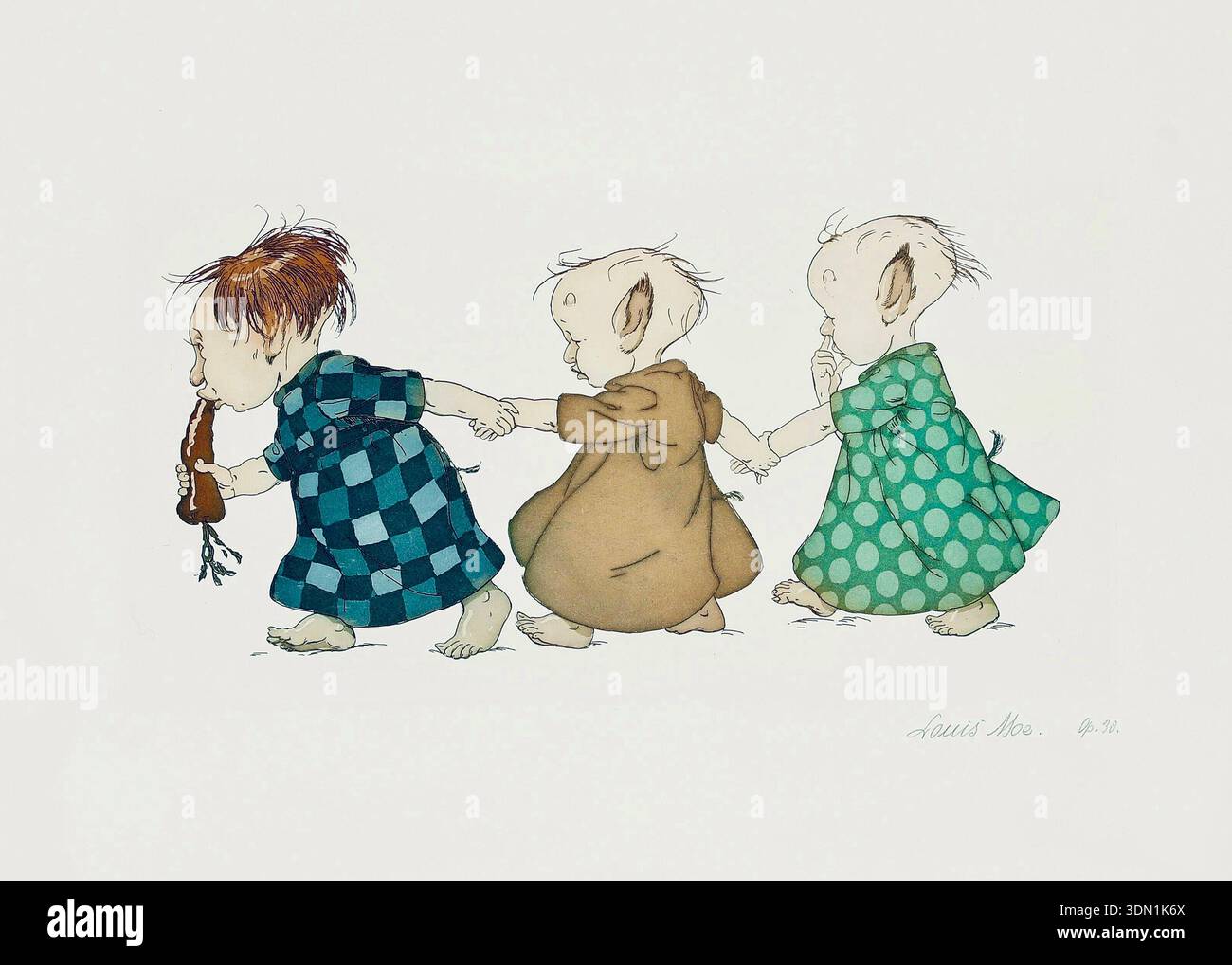 Louis Moe (1857–1945) - Three Troll Cubs - 1906 - The artwork depicts ...