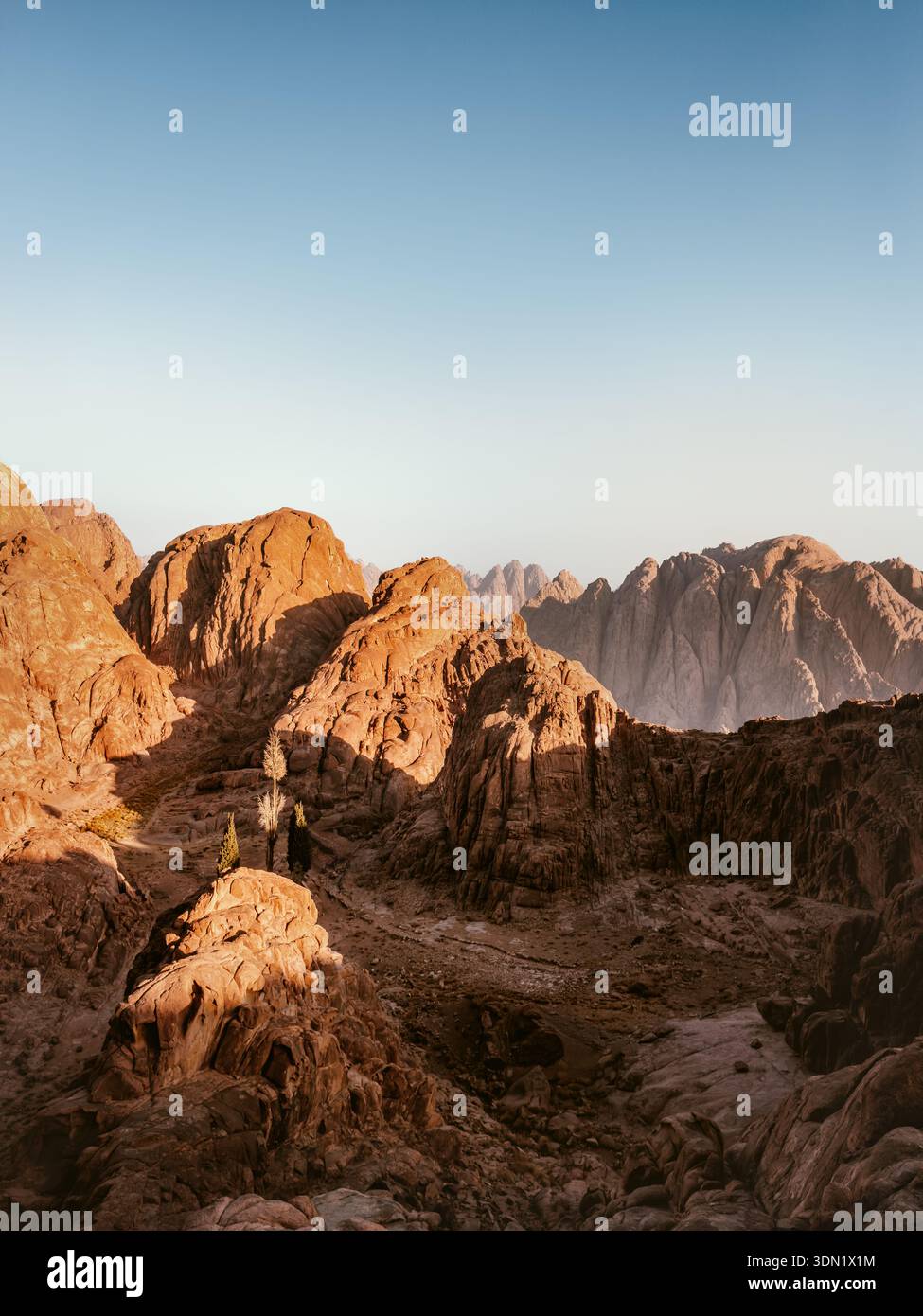 Egypt Mount Sinai mountain landscape with rugged rocky terrain aerial ...