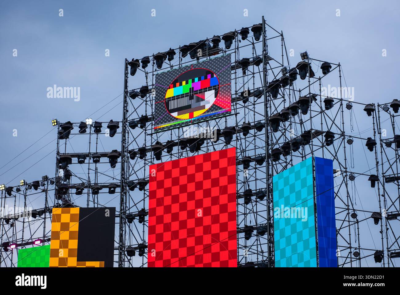 led screen installation and calibration for event stage setup, panel ...