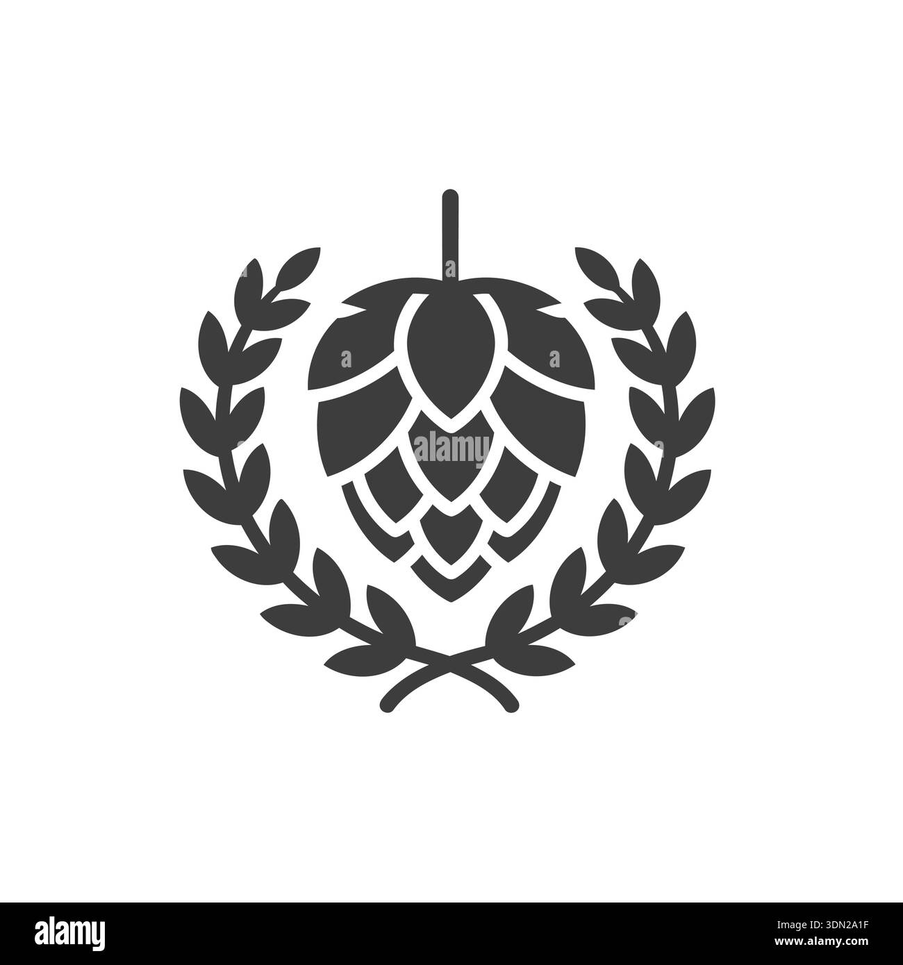 This image features a hop cone surrounded by a laurel wreath ...