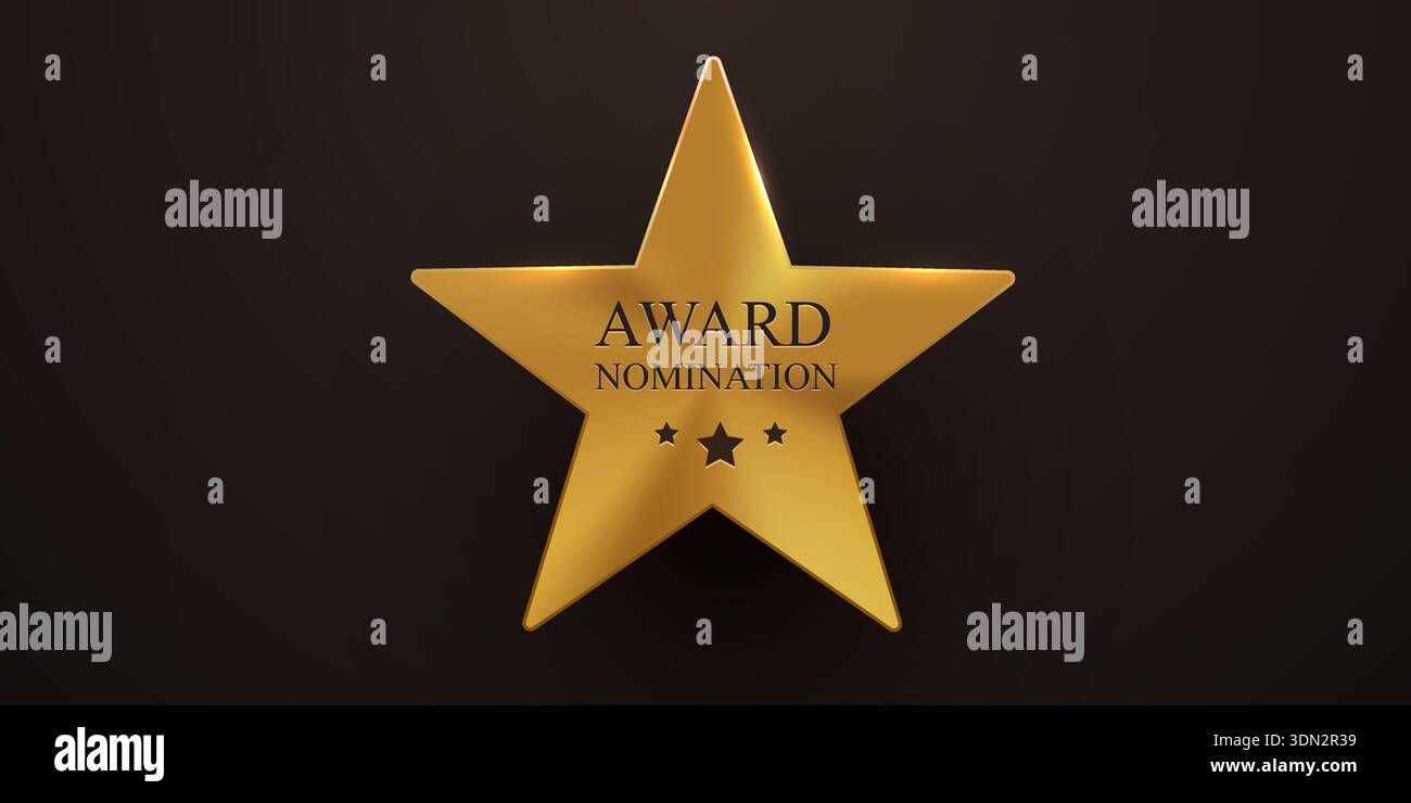 Golden star with AWARD NOMINATION text. A symbol of excellence and ...