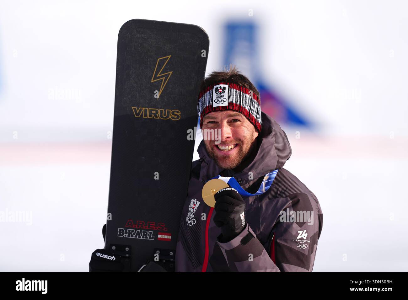 Austria's Benjamin Karl celebrates with the gold medal following the ...