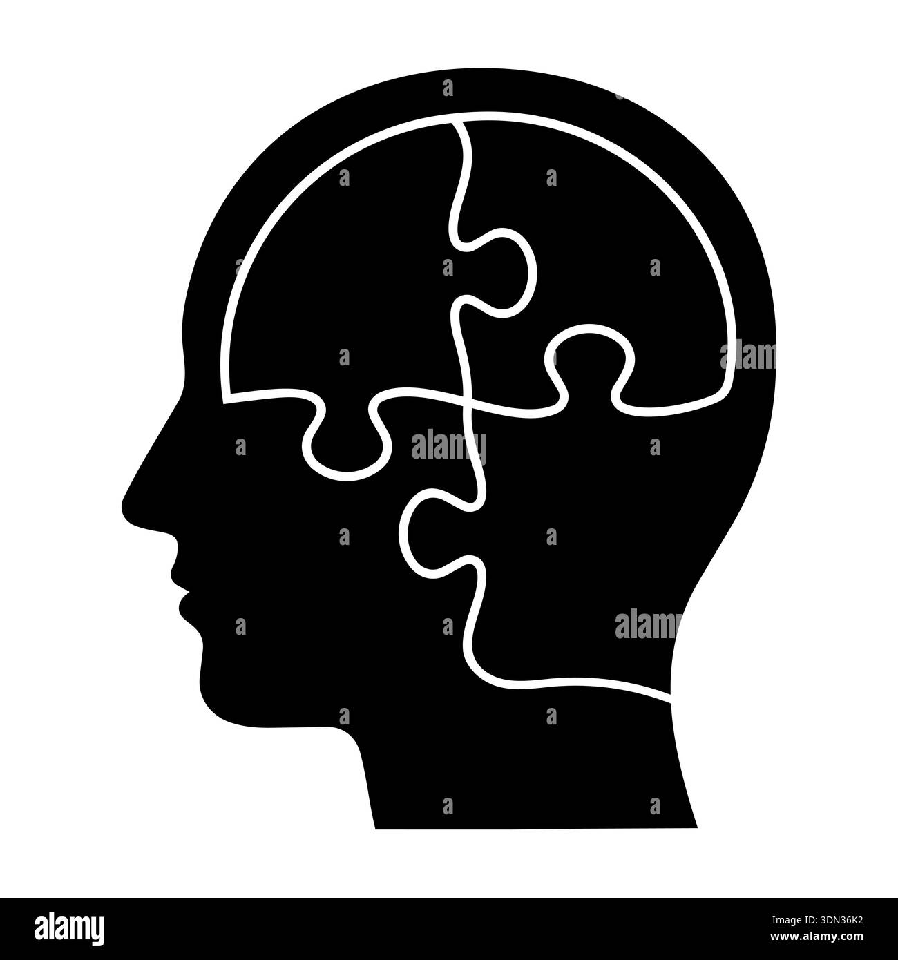 Puzzle solving in the shape of a human head icon in a linear style ...