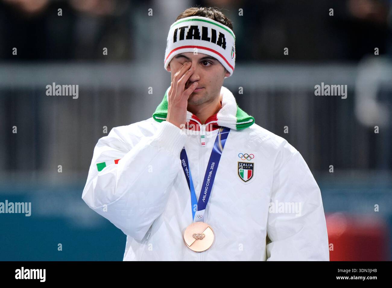 Riccardo Lorello of Italy reacts after winning the bronze medal on the ...