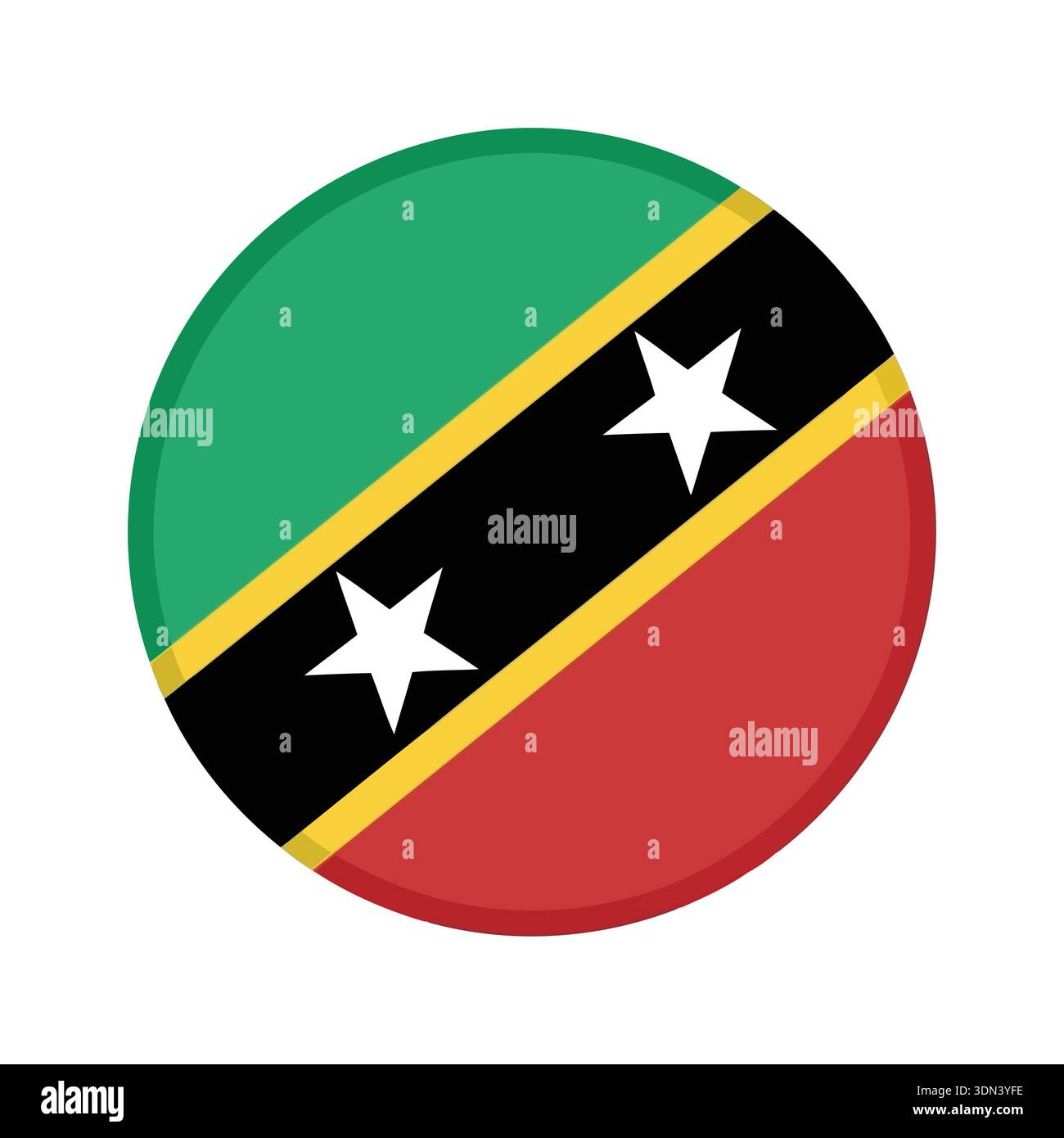 This image shows the flag of Saint Kitts and Nevis in a circular shape ...