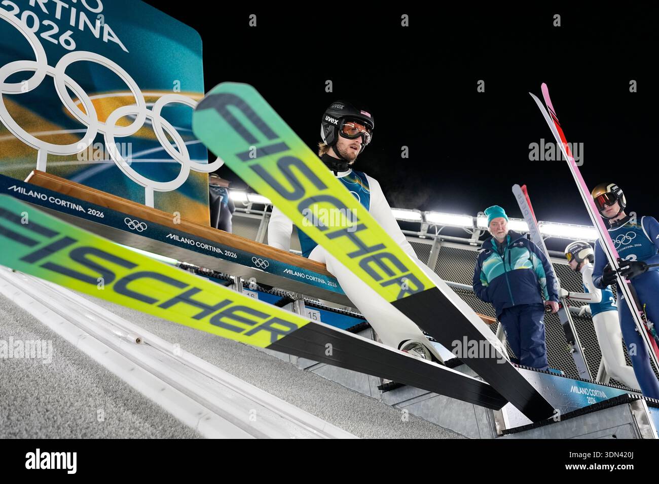 Kevin Bickner, of the United States, takes his position for a jump ...