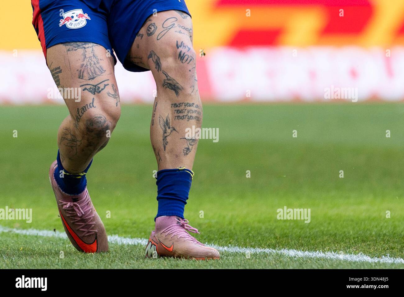 COLOGNE, GERMANY - FEBRUARY 8: The tattoos on the legs of David Raum ...