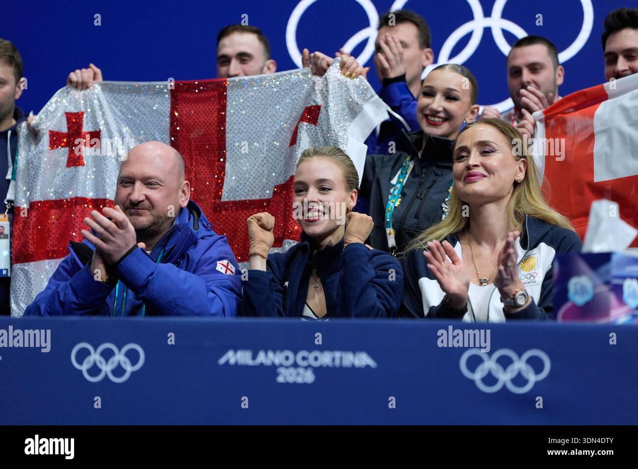 Anastasiia Gubanova of Georgia reacts to her scores after competing ...