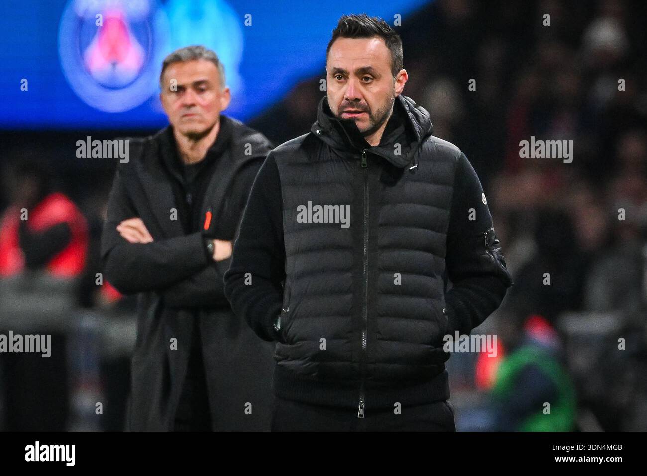 Luis ENRIQUE of PSG and Roberto DE ZERBI of Marseille during the French ...