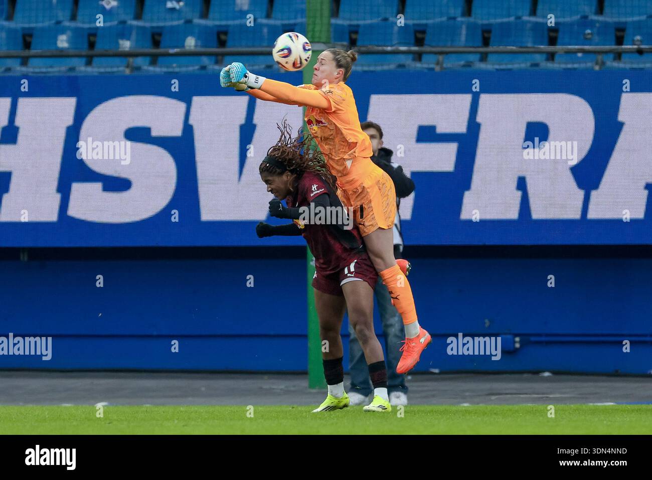 from left: Delice Boboy (RB Leipzig, 17) and Elvira Herzog (Goalkeeper ...