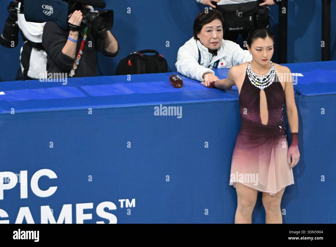 SAKAMOTO Kaori (JAP) with her coach right before the competition during ...