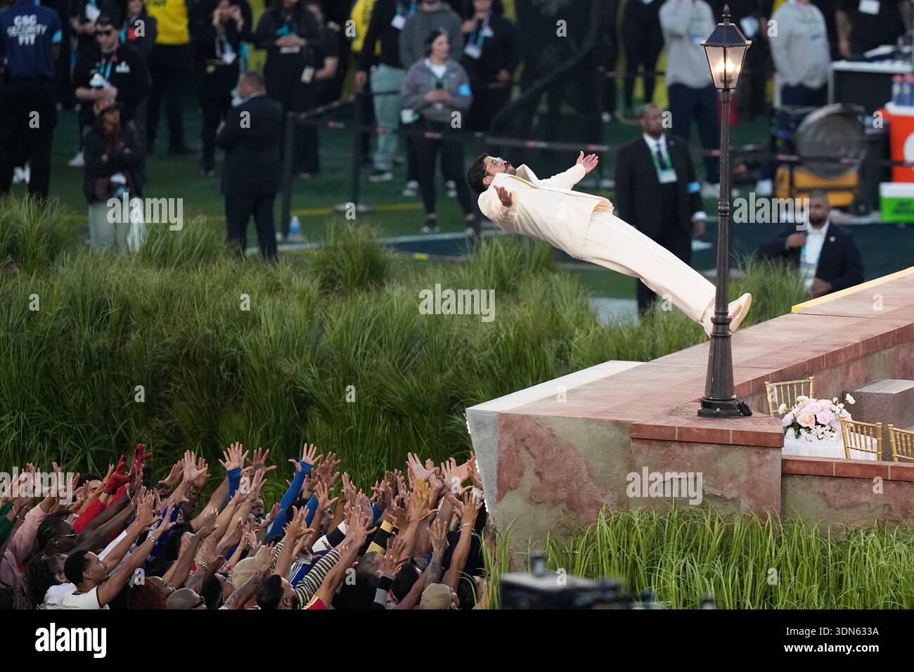 Bad Bunny performs during halftime of the NFL Super Bowl 60 football ...