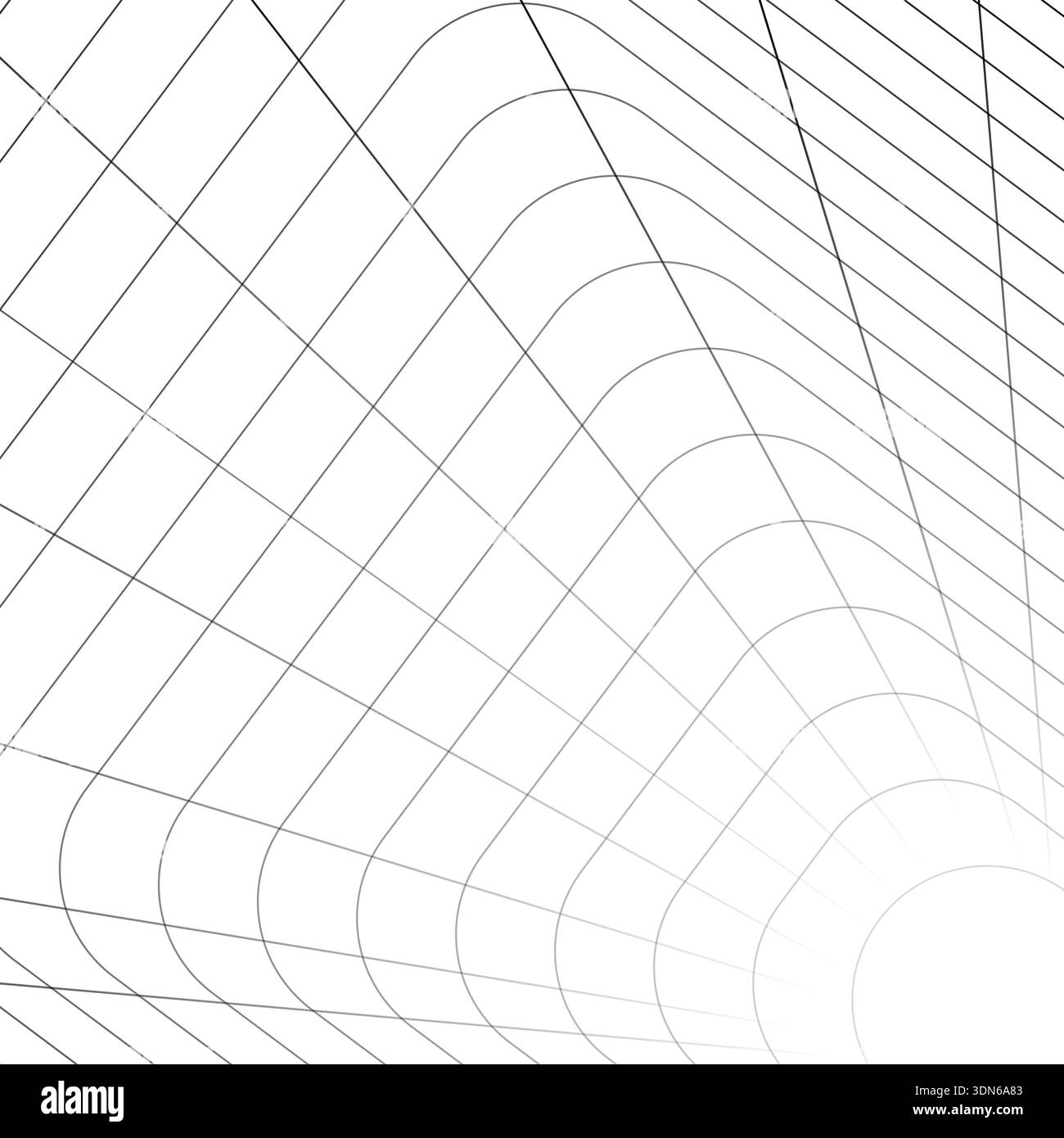 Tunnel with rounded corners receding into distance. Moving energetic ...