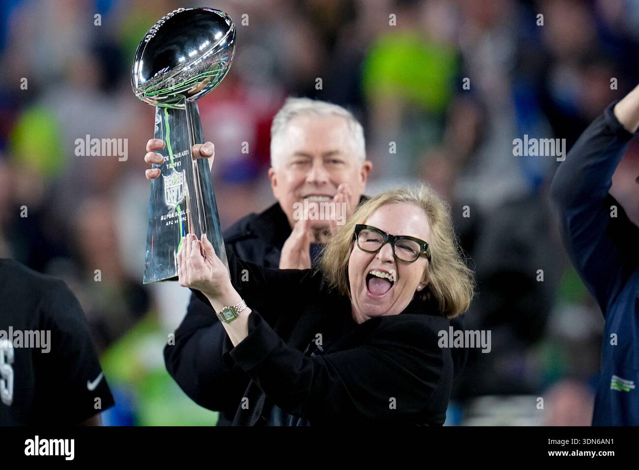 Seattle Seahawks chair Jody Allen hold the Lombardi Trophyafter the NFL ...