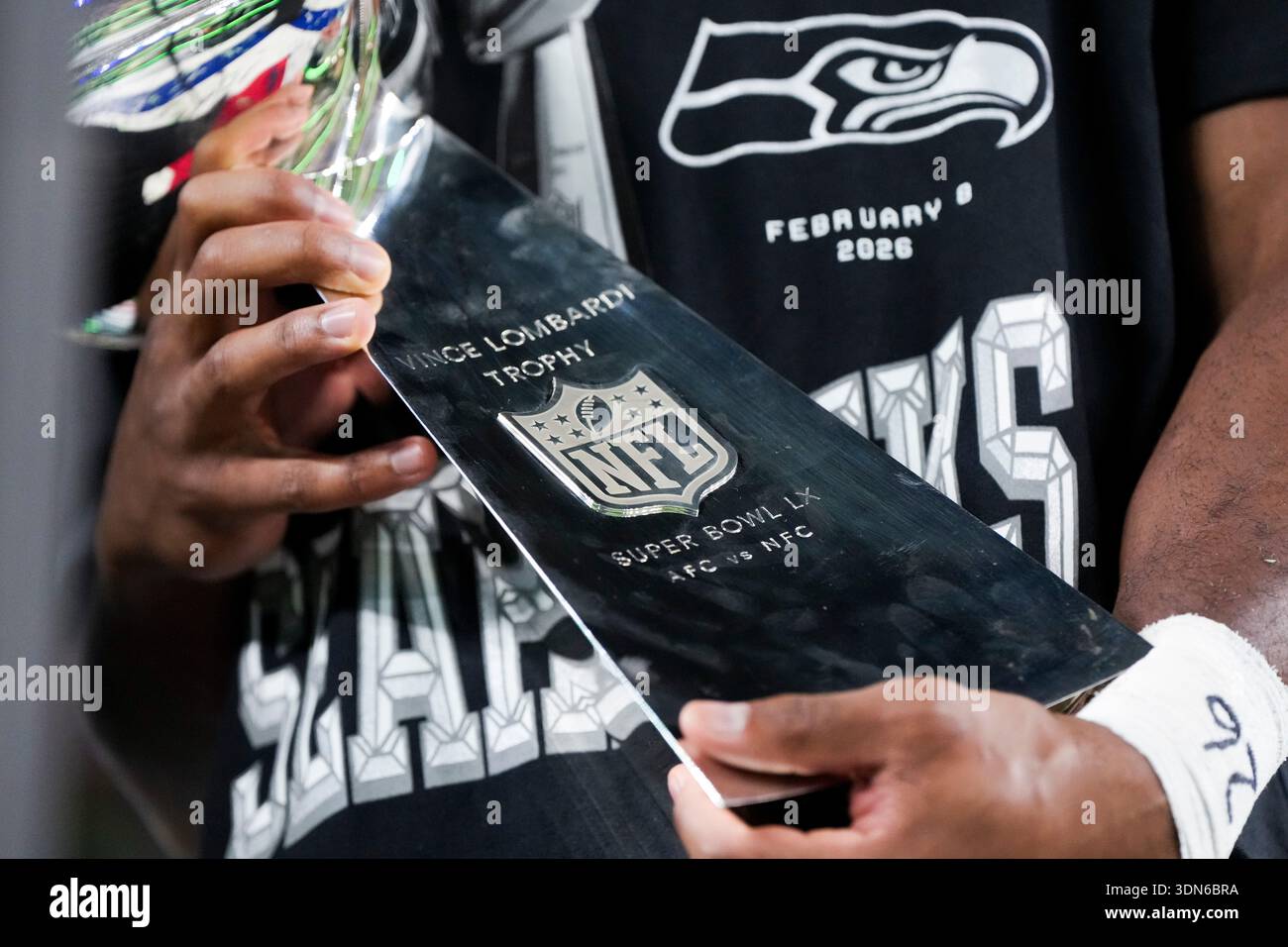 Seattle Seahawks running back Kenneth Walker III hold the the Lombardi ...
