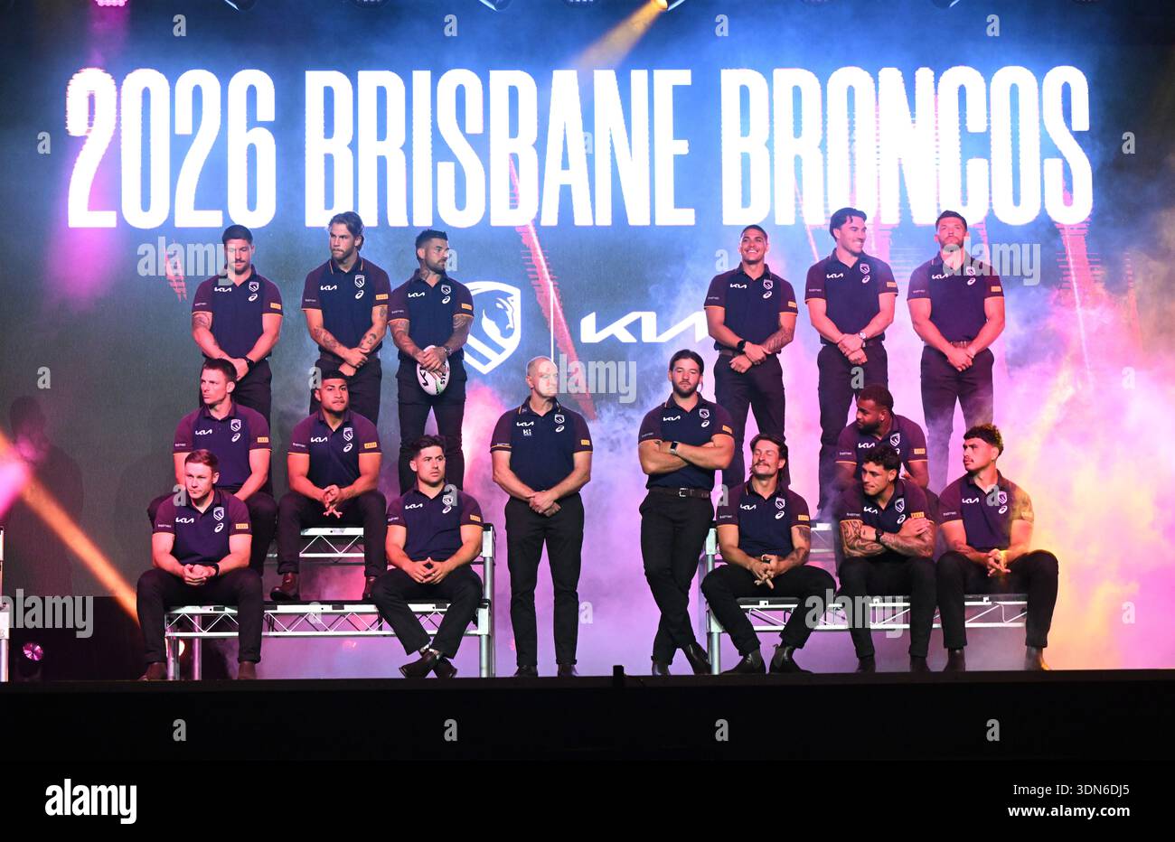 Broncos players are seen during the NRL Broncos 2026 Season Premiere at ...